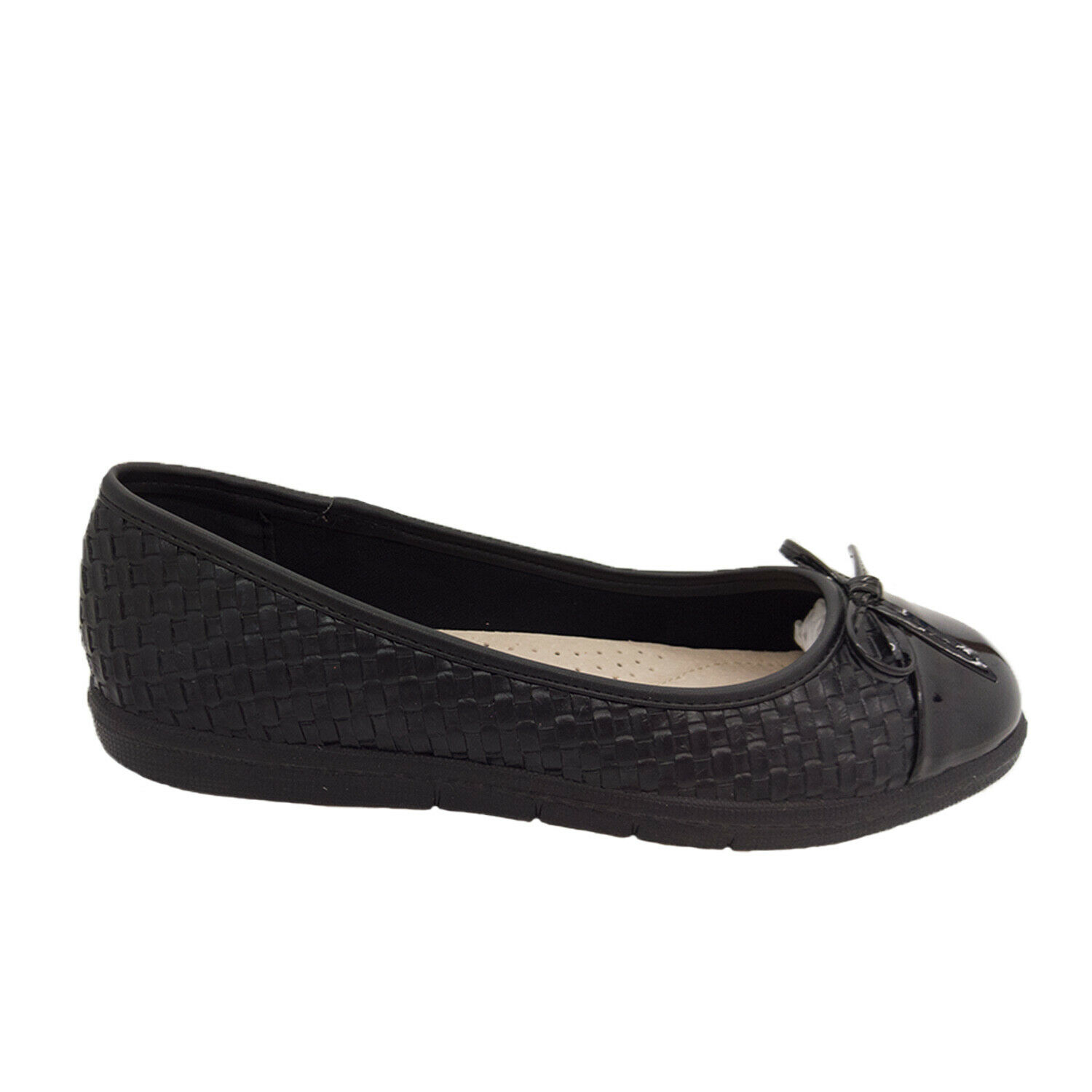 Ladies Shoes Bellissimo Leonie Ballet Flat Woven Look Patent Toe 3 ...