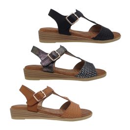 Lorella Paige Ladies Sandal T Strap Low Wedge Buckle Adjust Soft Insole ...
